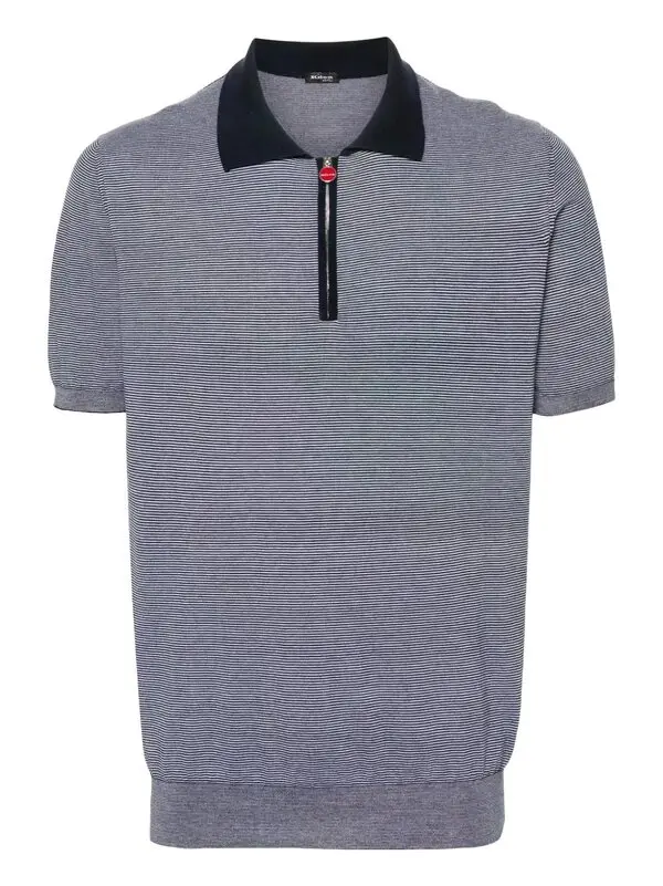 Kiton Striped Cotton Polo Shirt - Blue