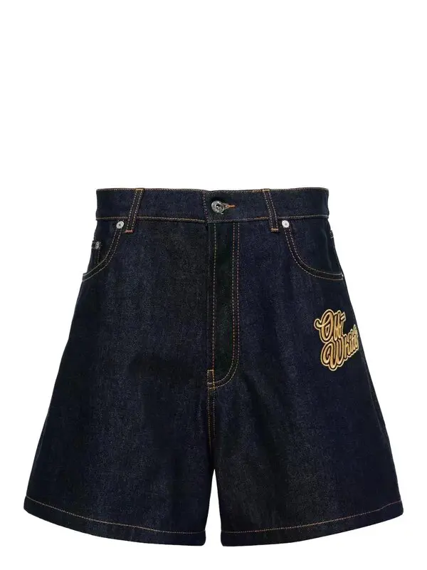 Off-White Logo-patch Cotton Denim Shorts - Blue