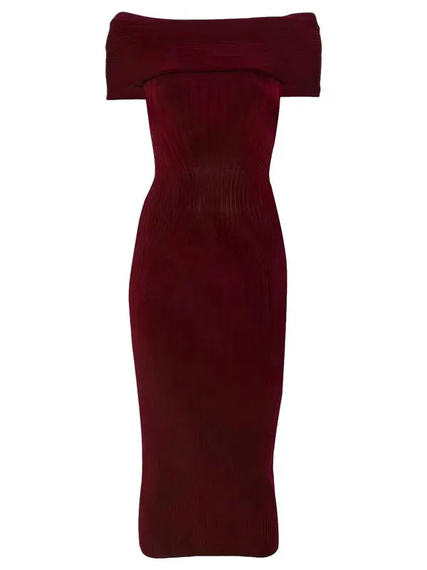 MUGLER Off-shoulder Knit Dress - Red