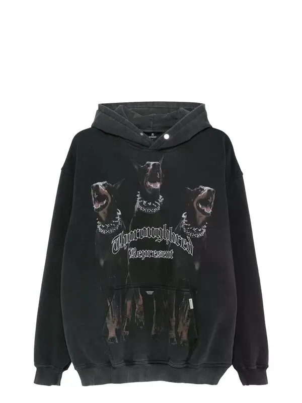 REPRESENT Thoroughbred-print Jersey Hoodie - Black