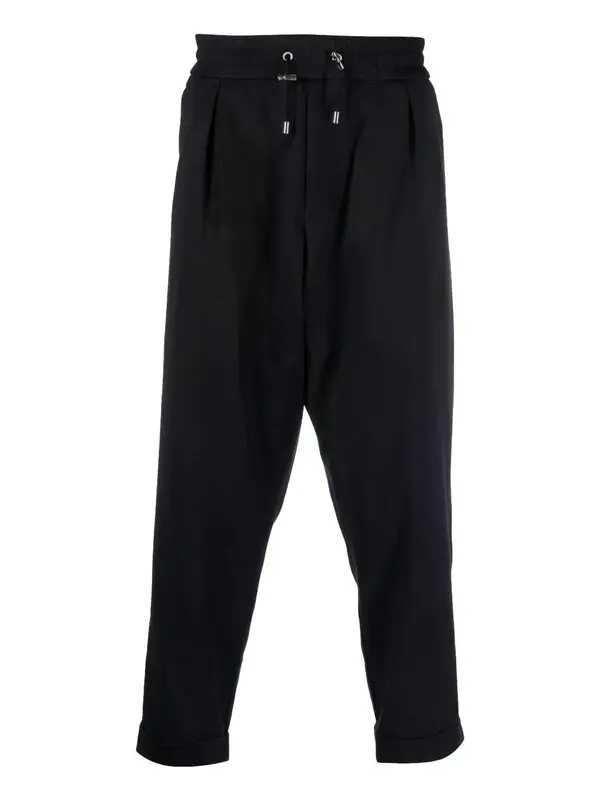 Balmain Embossed-button Drawstring-waist Trousers - Blue
