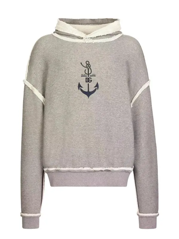 Dolce & Gabbana Logo-print Hoodie With Contrasting Trim - Grey