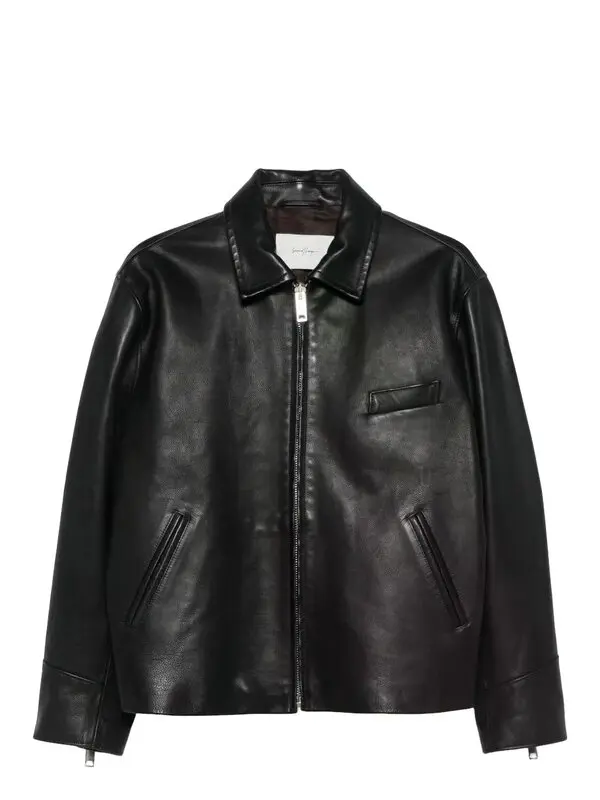 SECOND / LAYER Leather Bomber Jacket - Black