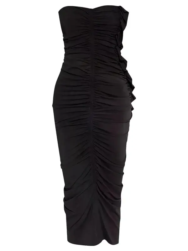 Attico Ruched Strapless Midi Dress - Black