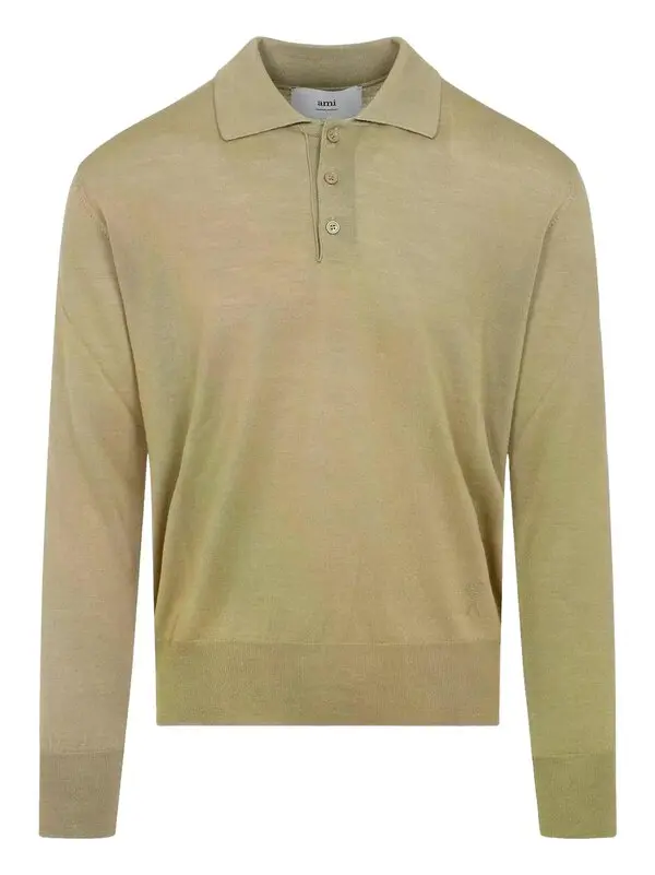 AMI Paris Fine-knit Polo Shirt - Neutrals