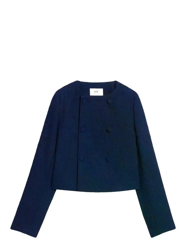 AMI Paris Textured Cropped Jacket - Blue