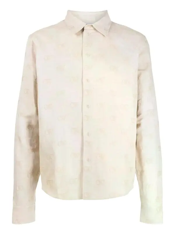 Off-White Logo-jacquard Cotton-linen Shirt - Neutrals