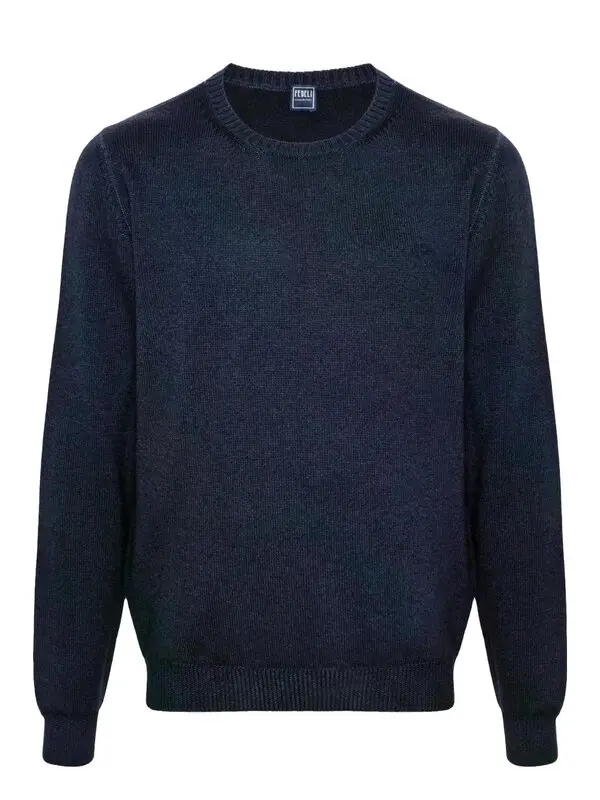 Fedeli Merino Wool Crew-neck Sweater - Blue