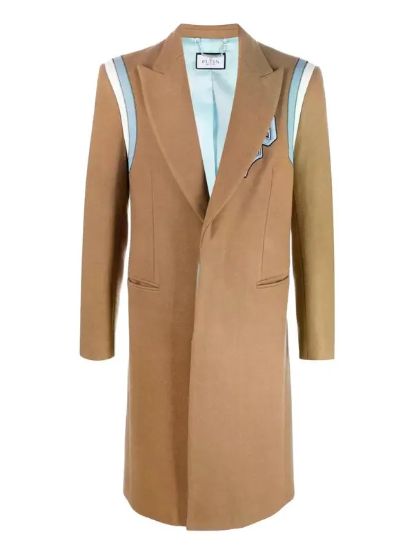 Philipp Plein Logo-patch Single-breasted Coat - Neutrals