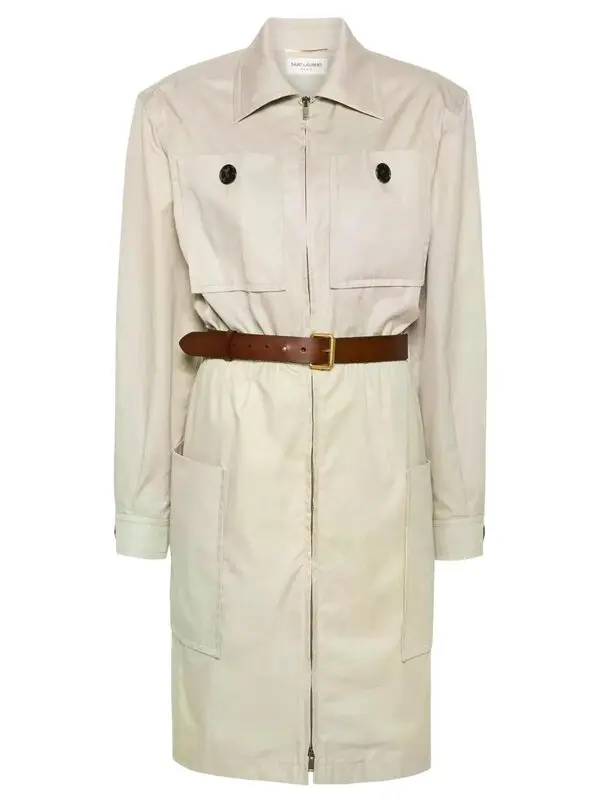 Saint Laurent Saharienne Belted Cotton Dress - Neutrals
