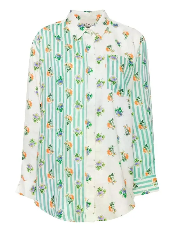 ALEMAIS Floral-print Striped Linen Shirt - Neutrals