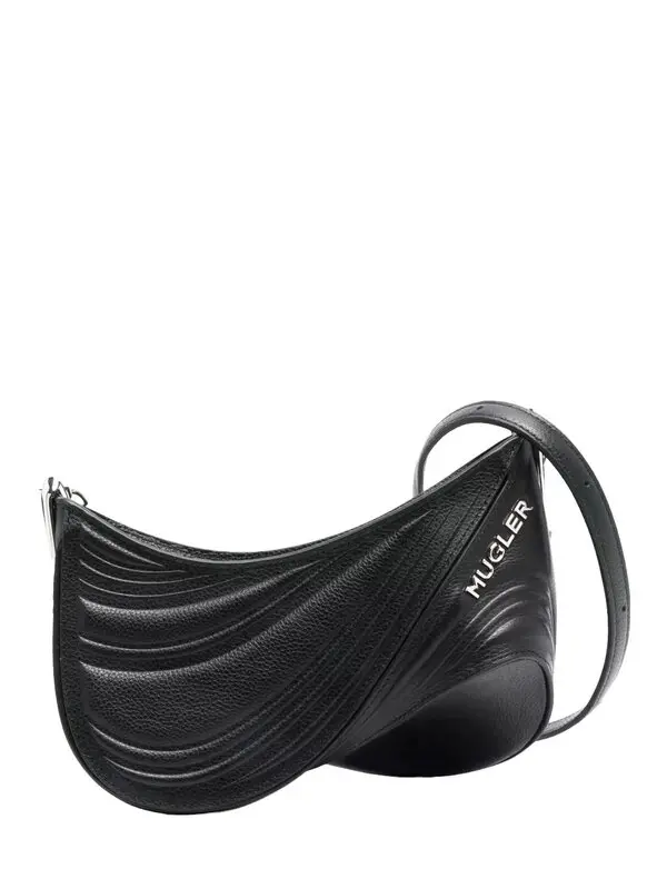 MUGLER Debossed Leather Shoulder Bag - Black