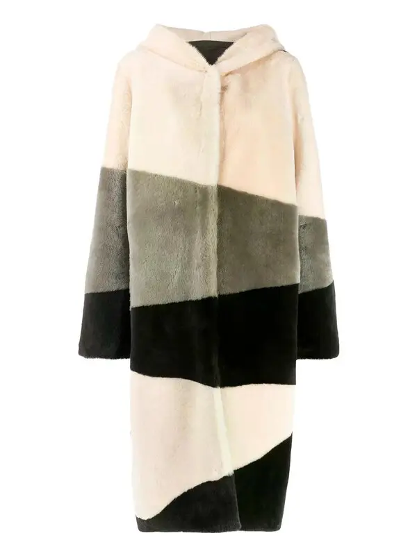 LISKA Hooded Mid-length Lamb Fur Coat - Neutrals