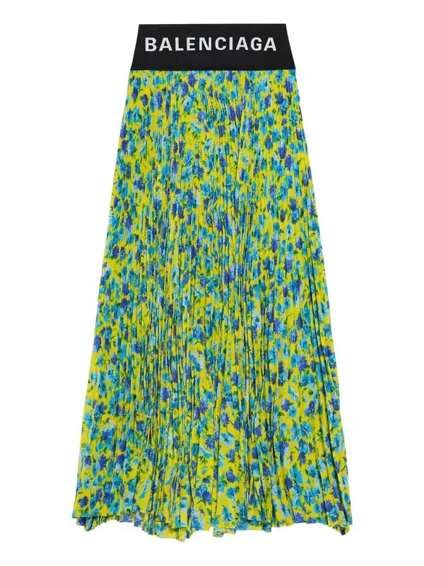 Balenciaga Floral-print Pleated Midi Skirt - Blue