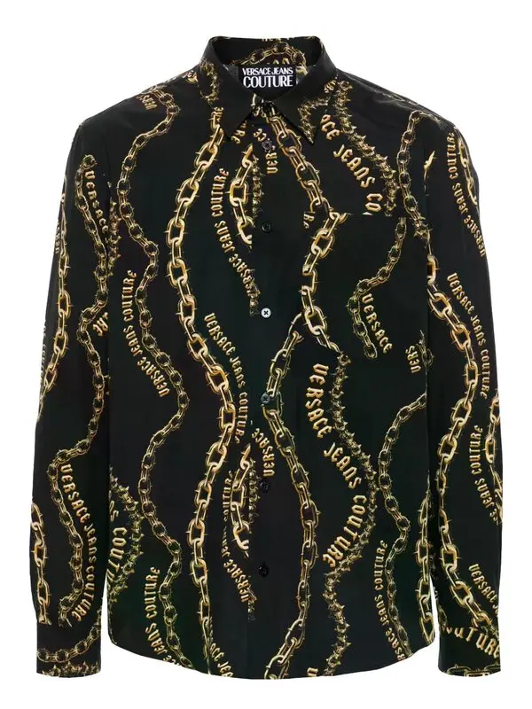 Versace Chain Couture Cotton Shirt - Black