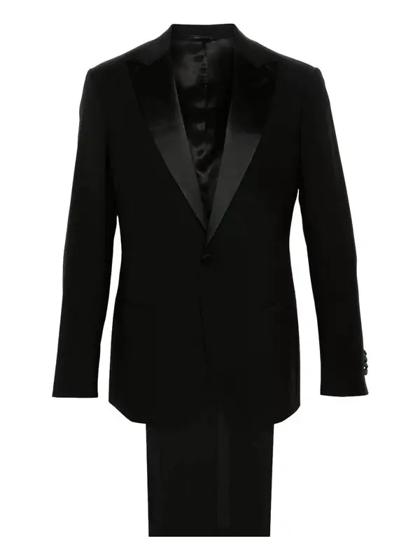 Giorgio Armani Contrast Wool Single-breasted Suit - Black