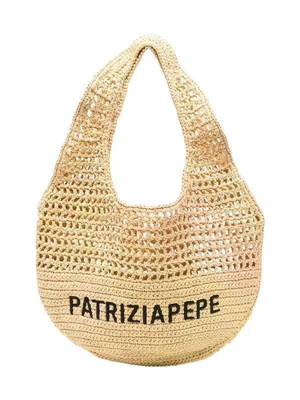 Patrizia Pepe Logo-embroidered Woven Shoulder Bag - Neutrals
