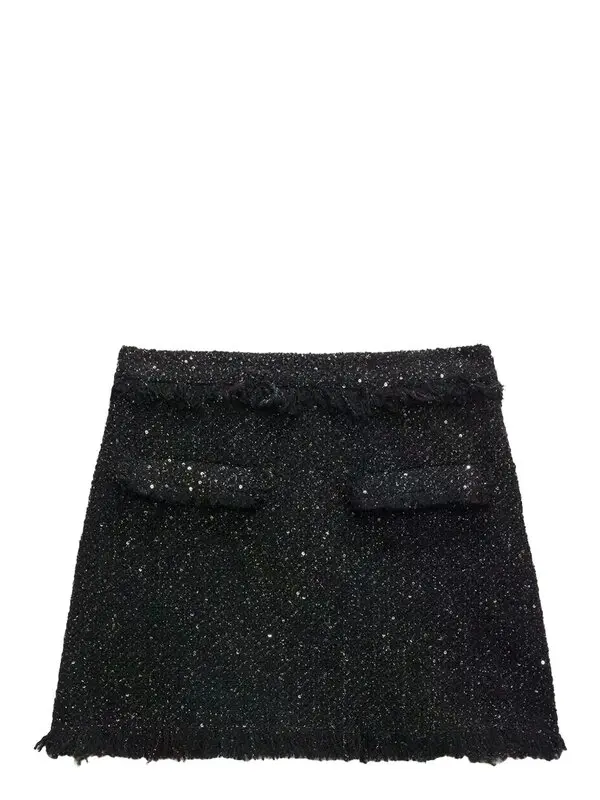 MSGM Frayed-trim Bouclé Miniskirt - Black