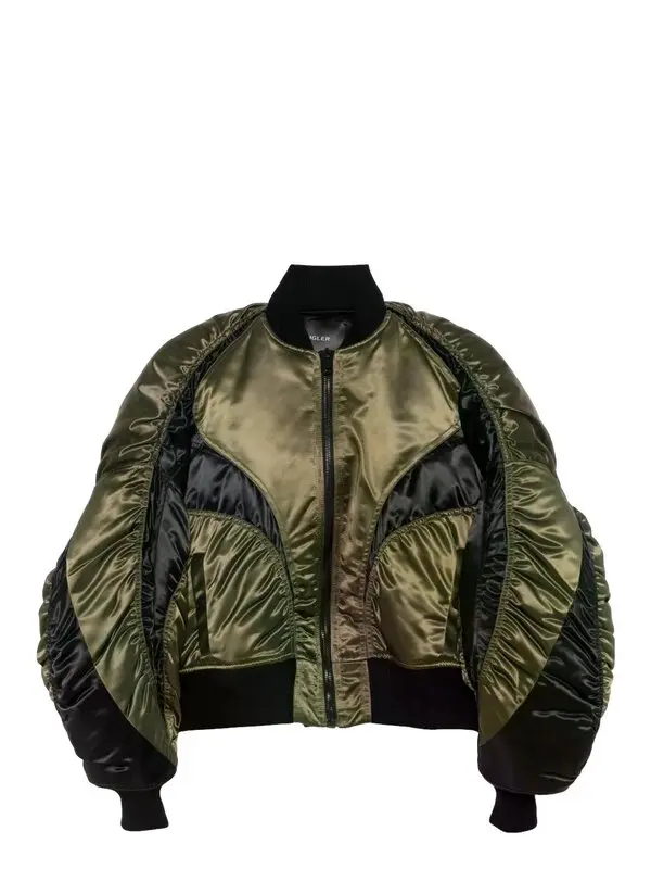 MUGLER Satin Bomber Jacket - Green