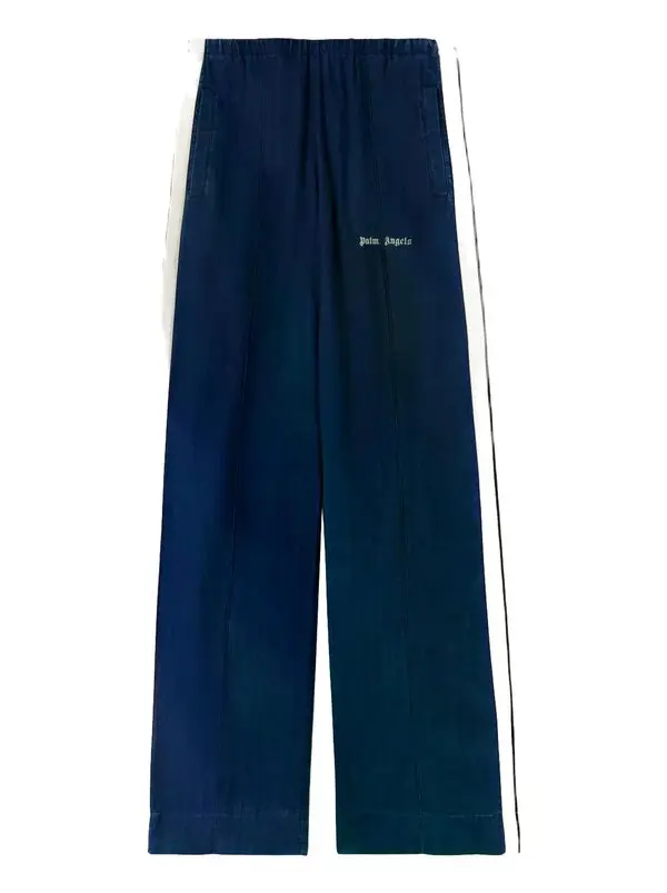 Palm Angels Side-stripe Chambray Trousers - Blue