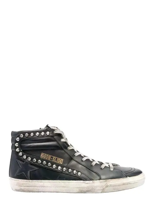 GOLDEN GOOSE Slide Classic High-top Distressed Sneakers - Black