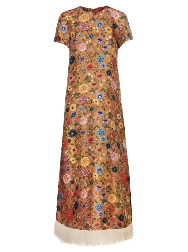 La DoubleJ Floral Print Maxi Swing Dress - Brown