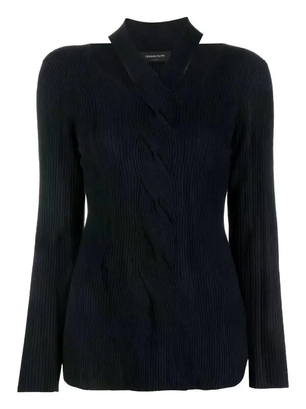 Fabiana Filippi Cable-knit Virgin Wool-blend Jumper With Cut-out Detail - Blue