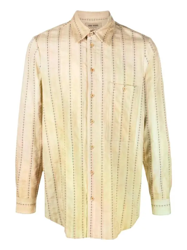 UMA WANG Tab Striped Cotton Shirt - Neutrals