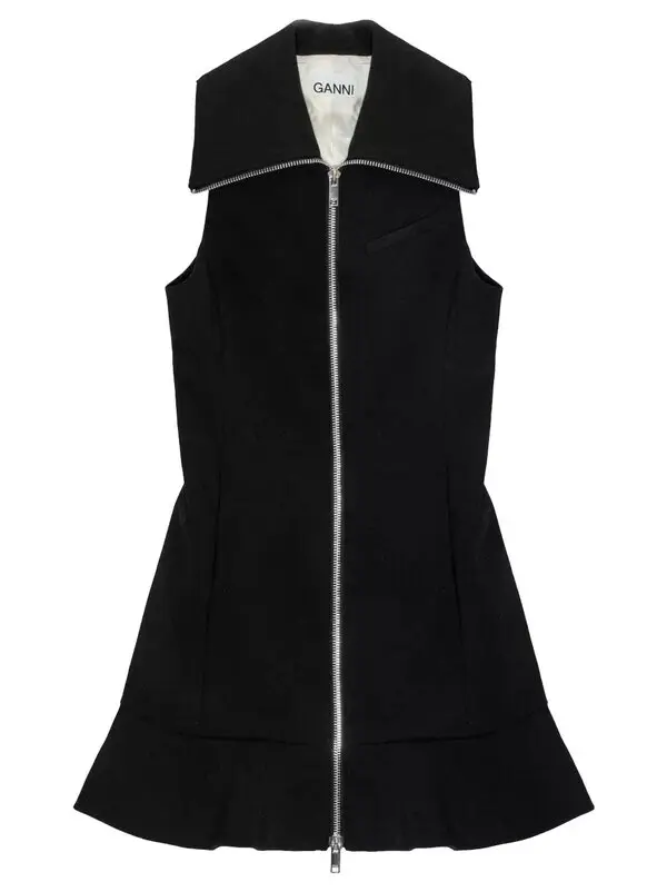 GANNI Zip-up Crepe Mini Dress - Black