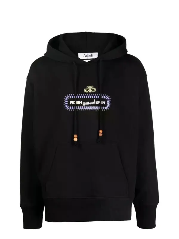 ADISH Alkhws Logo-print Cotton Hoodie - Black