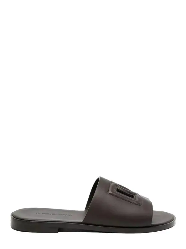 Dolce & Gabbana Embossed-logo Leather Slides - Brown