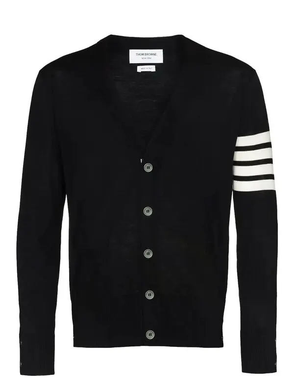 Thom Browne Four-bar Stripe V-neck Cardigan - Blue