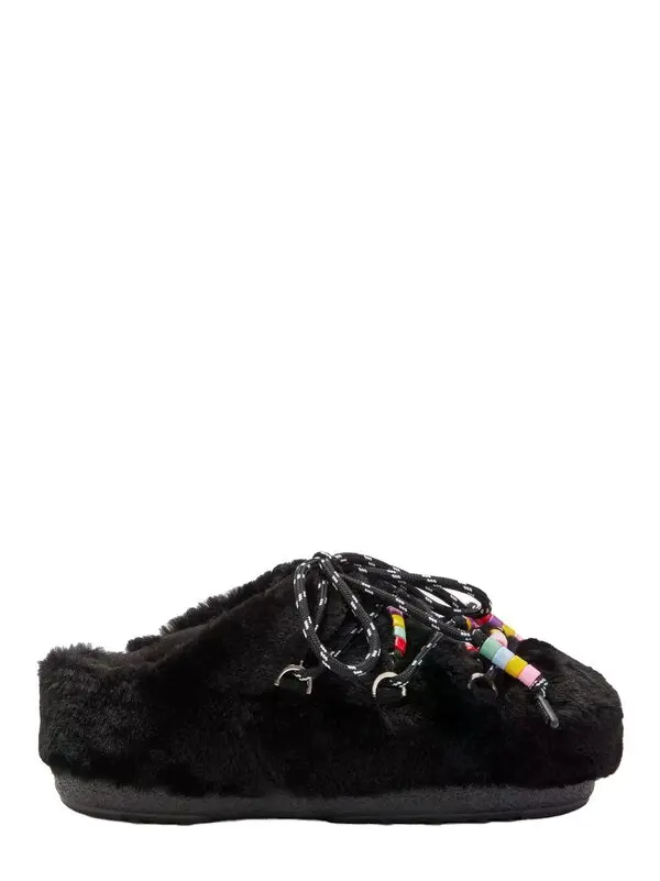 Moon Boot Faux-fur Beaded Slippers - Black