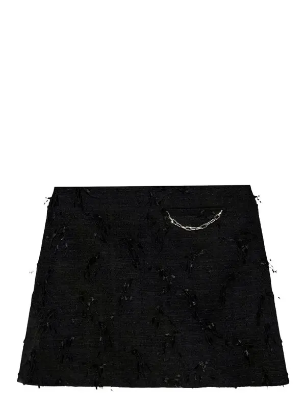 GANNI Fringed Tweed Mini Skirt - Black
