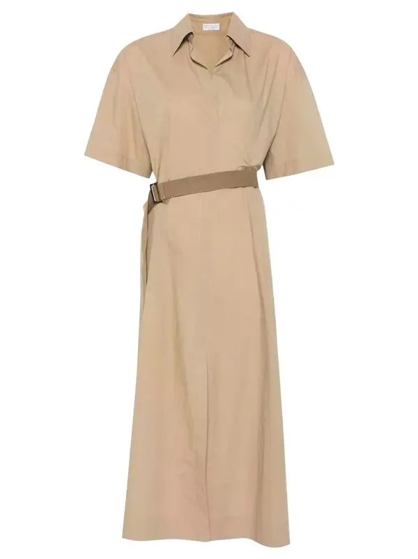 Brunello Cucinelli Poplin Midi Dress - Brown