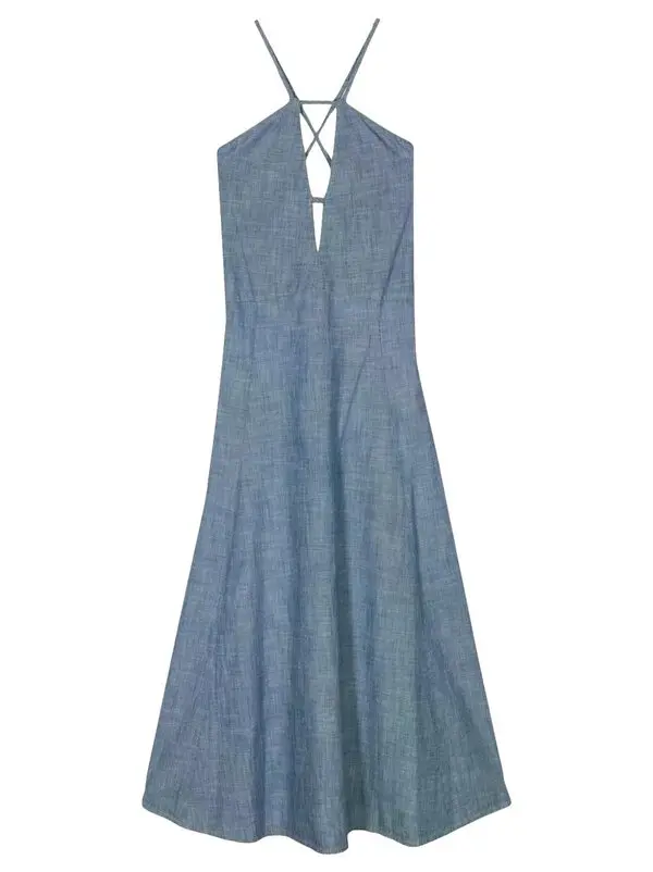 SEMICOUTURE Cut-out Chambray Maxi Dress - Blue