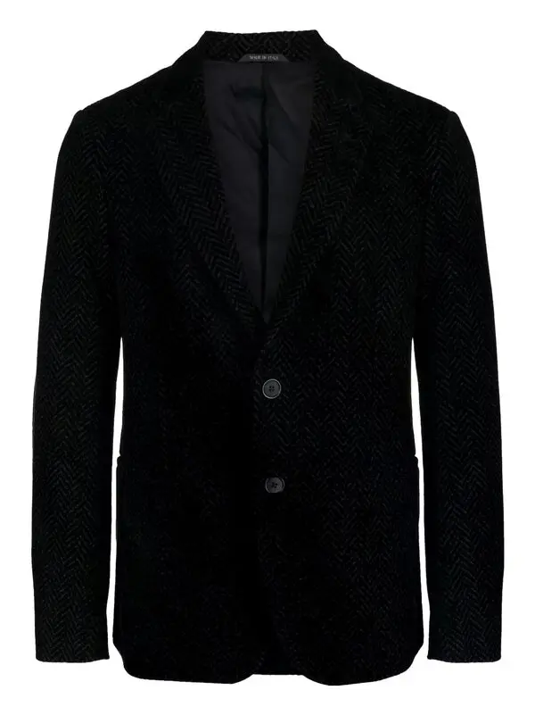 Giorgio Armani Textured-finish Notched-lapels Blazer - Blue