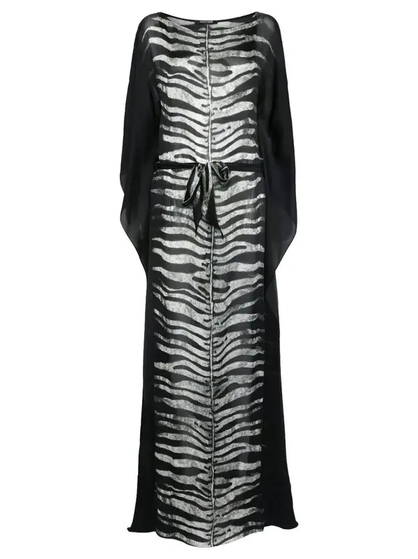 Roberto Cavalli Zebra-print Belted Maxi Dress - Black