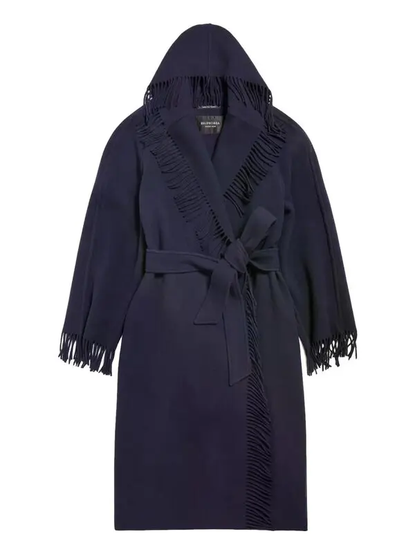 Balenciaga Fringed-edge Wool Coat - Blue
