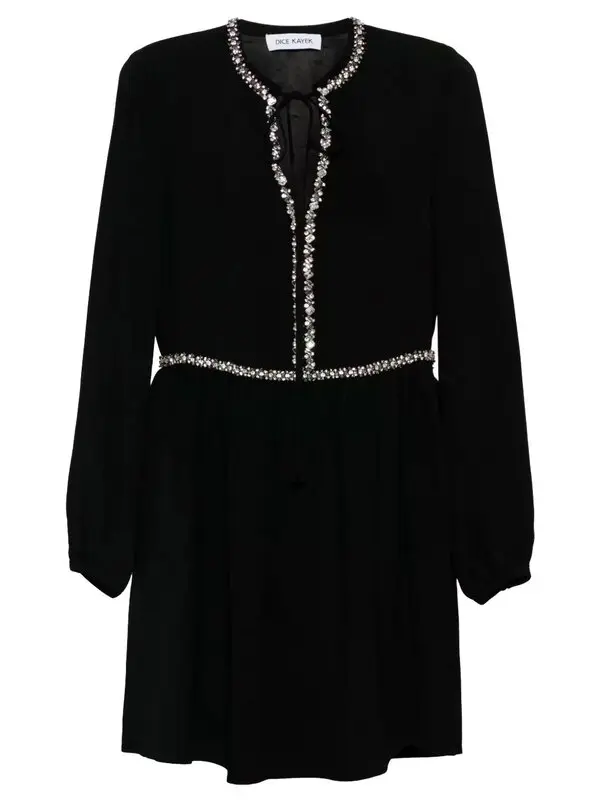 Dice Kayek Crystal-embellished Long-sleeve Minidress - Black