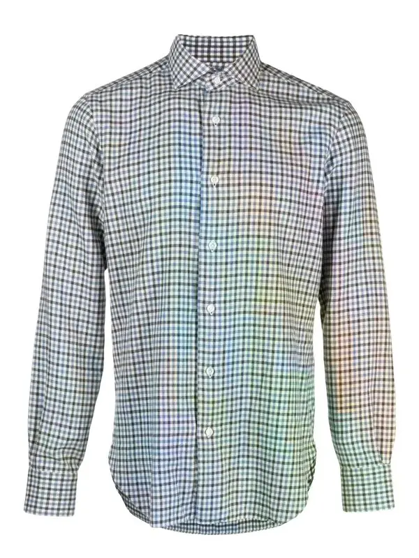 BARBA NAPOLI Fine-check Cotton Flannel Shirt - Blue