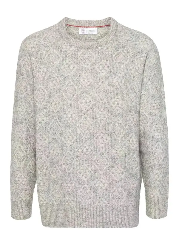 Brunello Cucinelli Brushed Intarsia-knit Jumper - Grey