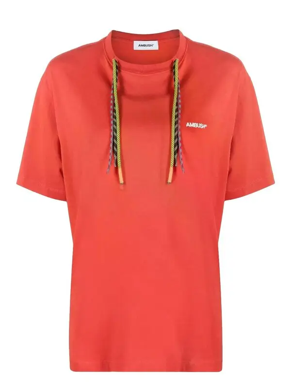 AMBUSH Logo-print T-shirt With Multi-cord Detail - Red