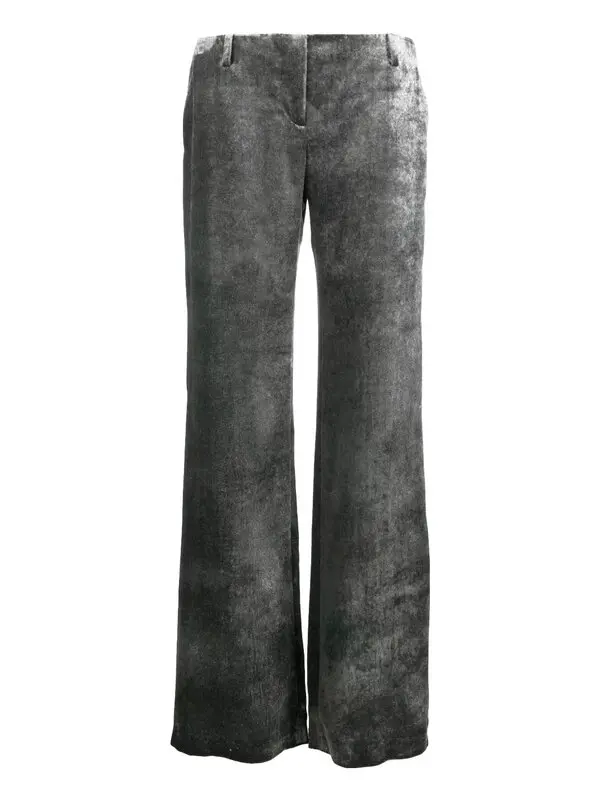 Alberta Ferretti Crushed Velvet Low-rise Trousers - Silver