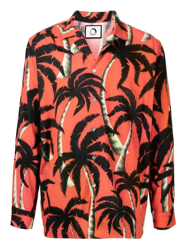 ENDLESS JOY Palm Tree-print Tencel Shirt - Red
