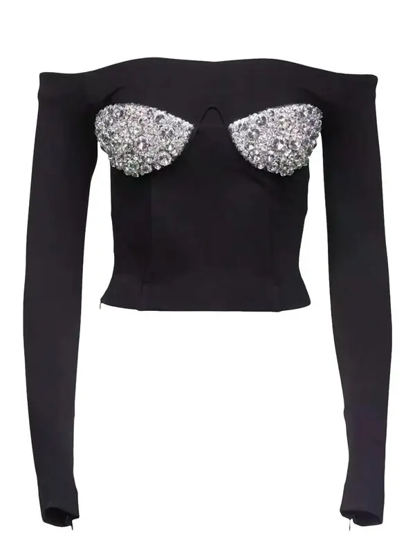 AREA Crystal-embellished Off-shoulder Top - Black