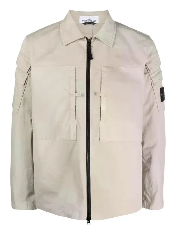 Stone Island Compass-patch Zip-up Shirt Jacket - Neutrals