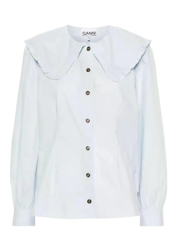 GANNI Puritan-collar Cotton Shirt - Blue
