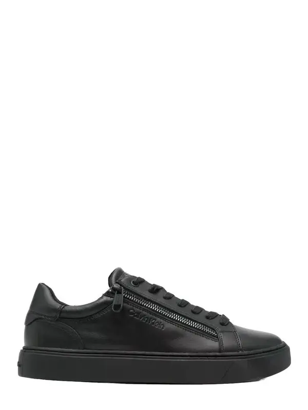 Calvin Klein Logo-debossed Leather Sneakers - Black