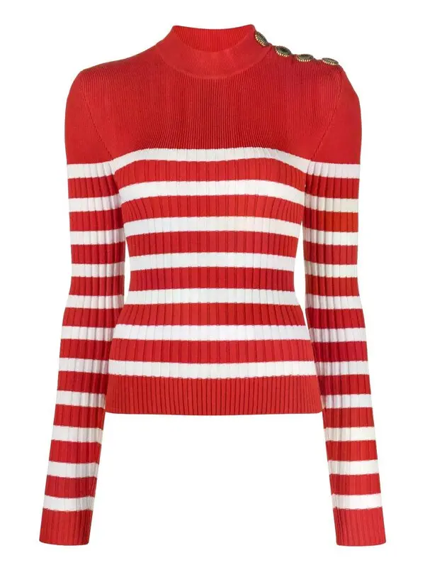 Balmain Striped Roll-neck Jumper - Red